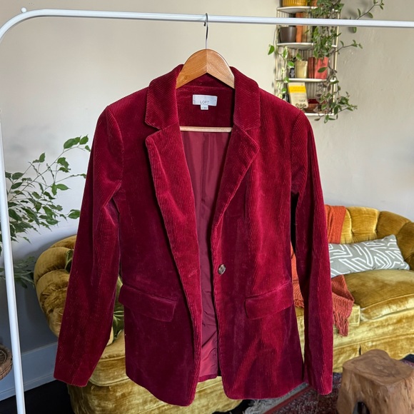 LOFT | Jackets & Coats | Corduroy Burgundy Red Blazer Velvety In ...
